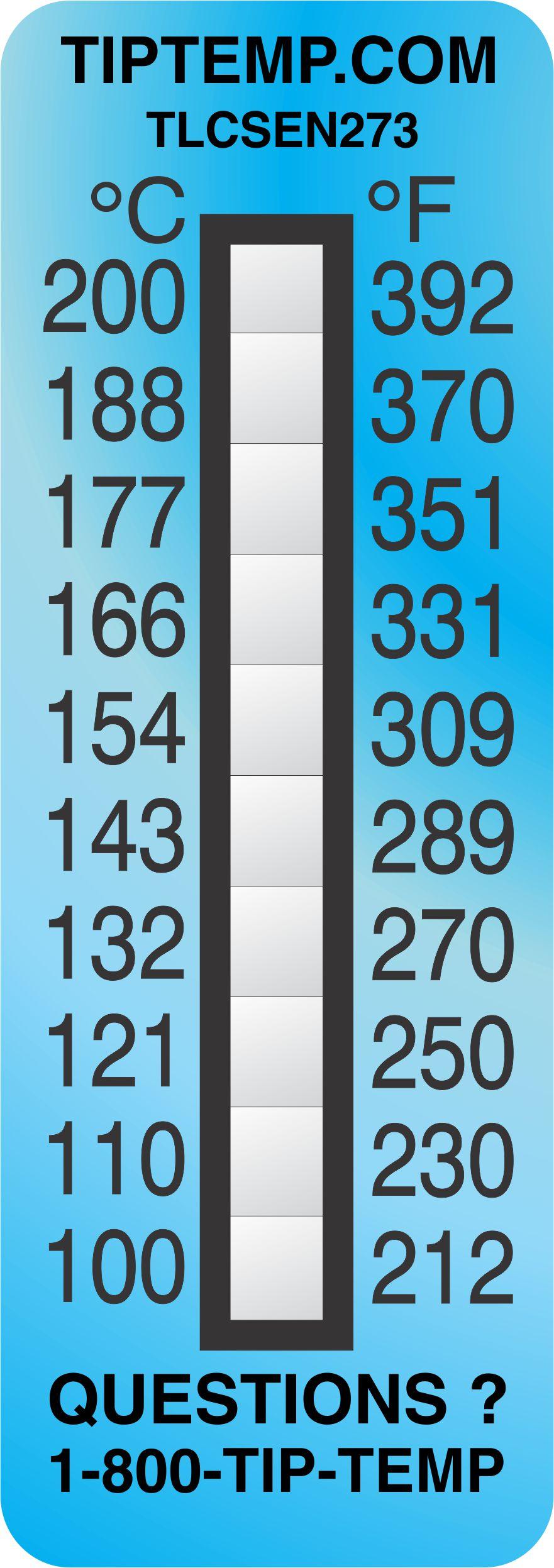 TLCSEN273: Non-Reversible 10 Level Temperature Labels Range 212°F~392°F ...